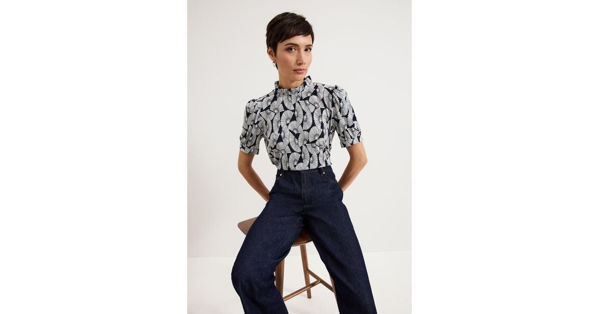 Phase Eight Samiha Fan Print Texture Top in Blue | Lyst UK