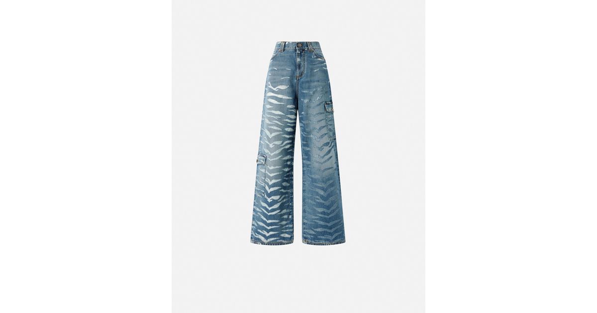 Pinko Wide-leg Zebra-print Jeans in Blue | Lyst