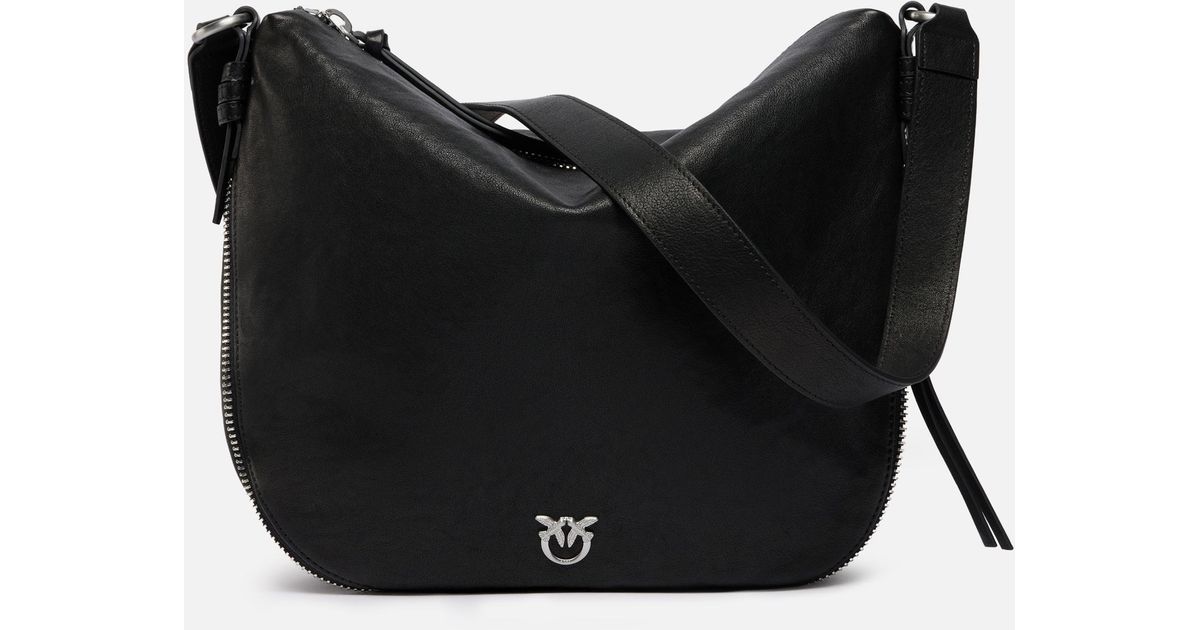 Pinko Medium Leather Hobo Bag With Love Birds Logo in Black | Lyst