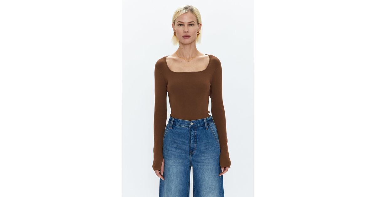 Pistola Jenny Long Sleeve Square Neck Thong Bodysuit In Blue Lyst