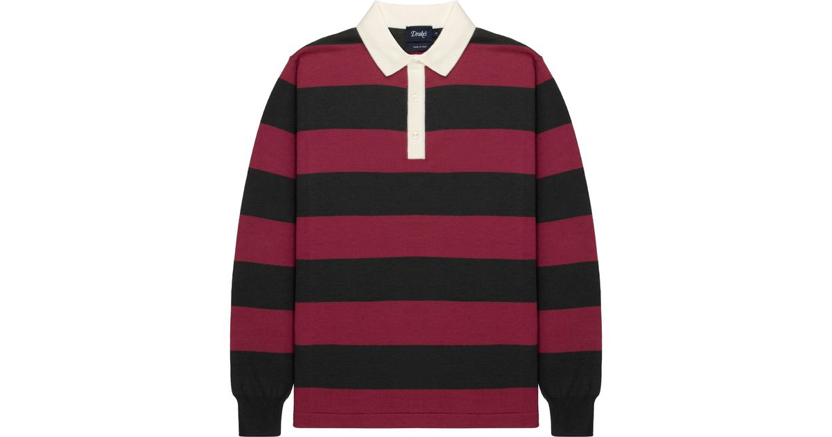 Drake's Drake' Block Stripe Rugby Shirt in Red for Men | Lyst UK