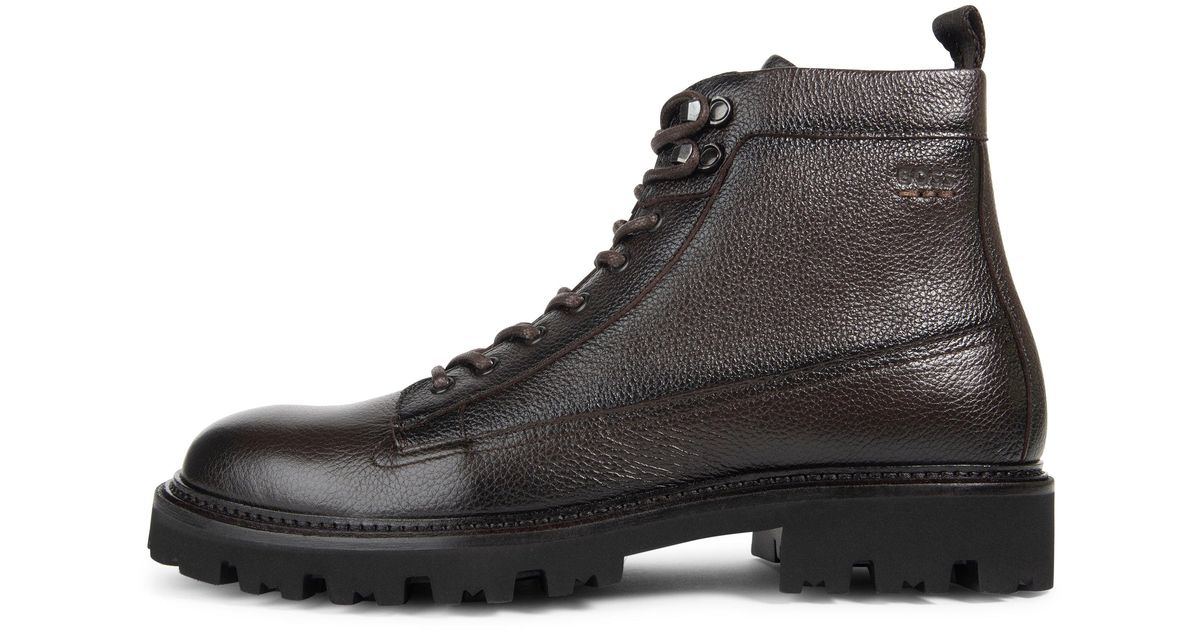 BOSS Grained Leather Half Boots in Black for Men | Lyst UK