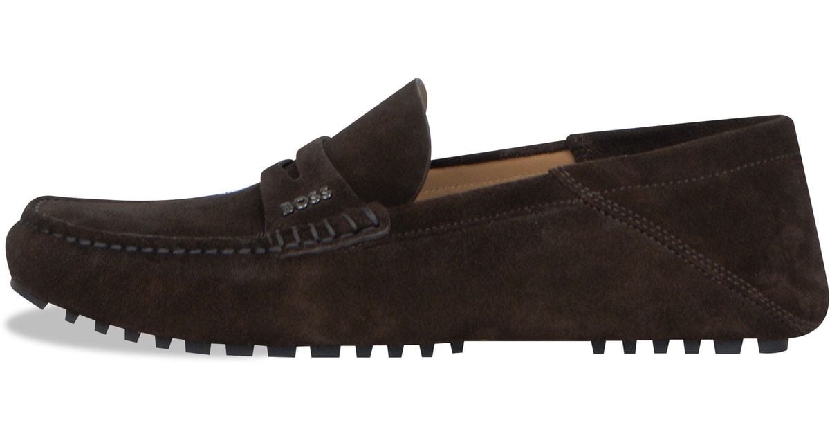 BOSS Driver Moccasins Suede Loafer in Black for Men | Lyst UK