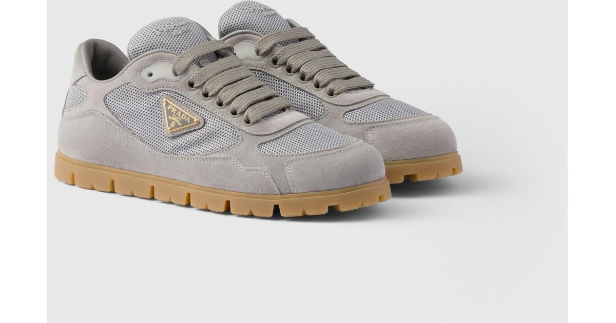 Prada Trail Mesh Fabric And Suede Sneakers in Gray | Lyst