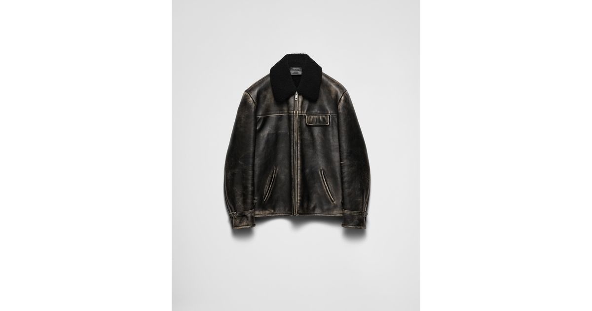 Prada Nappa Leather And Shearling Jacket in Black for Men | Lyst