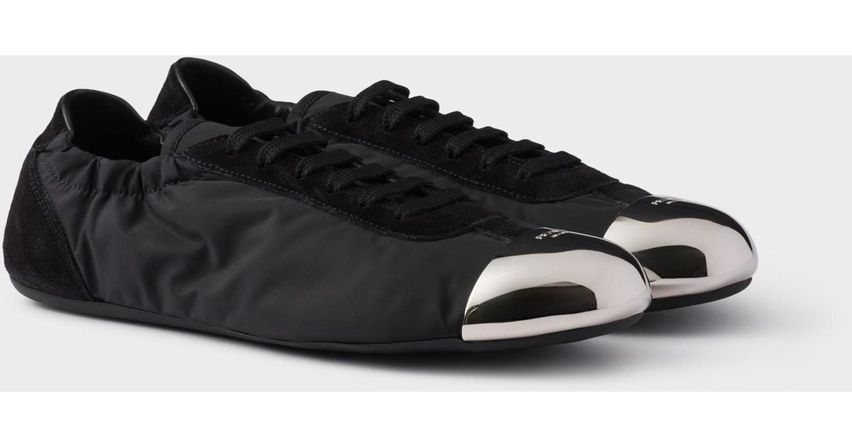 Prada Collapse Re-Nylon And Suede Sneakers With Metal Toecap in White ...