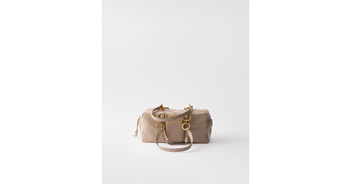 Prada Dangle Medium Leather Top-Handle Bag in Natural | Lyst