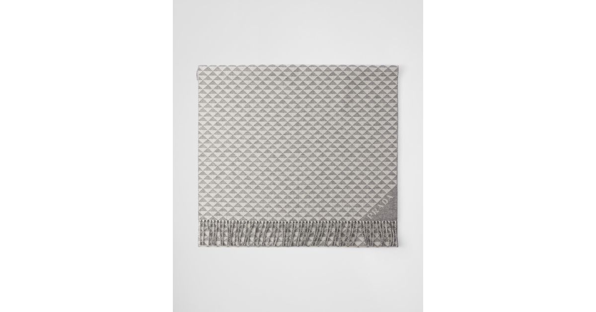 Prada Symbole Double Wool And Cashmere Stole in Gray | Lyst