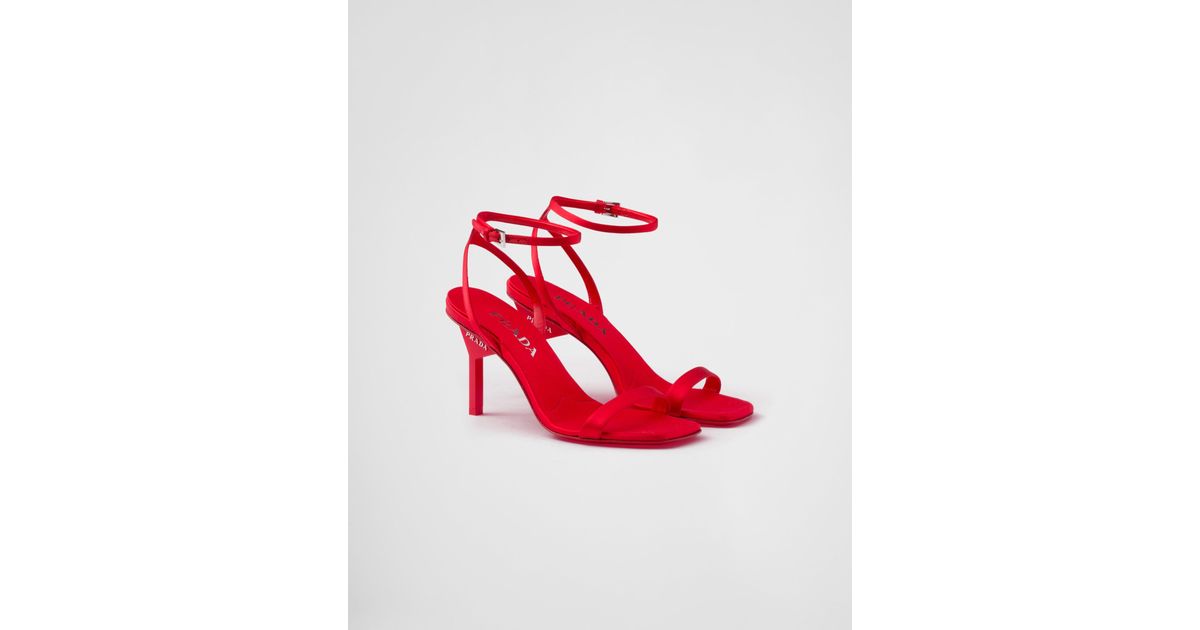 Prada Satin Heeled Sandals 85 in Red | Lyst