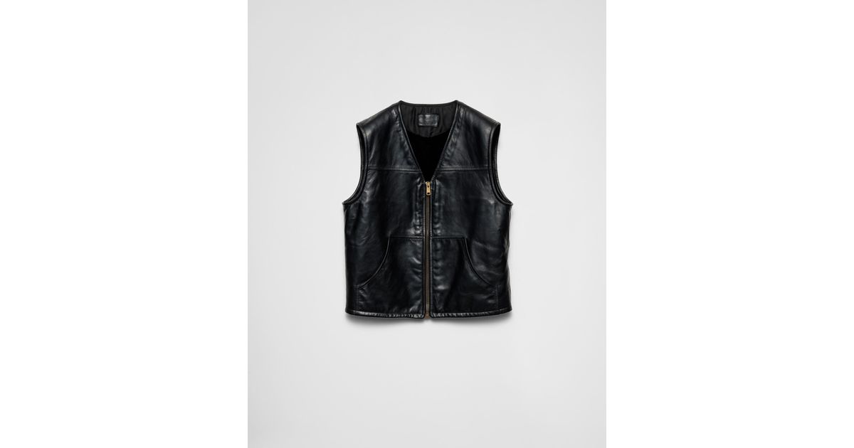 Prada Leather And Shearling Vest in Black for Men | Lyst