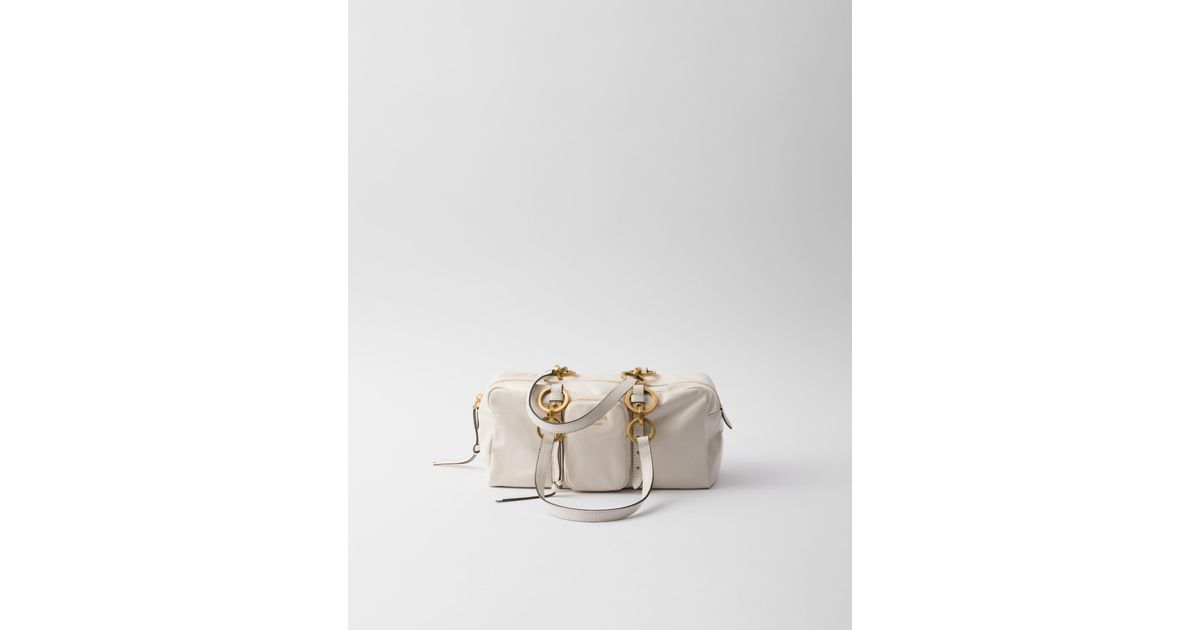 Prada Dangle Medium Leather Top-Handle Bag in White | Lyst