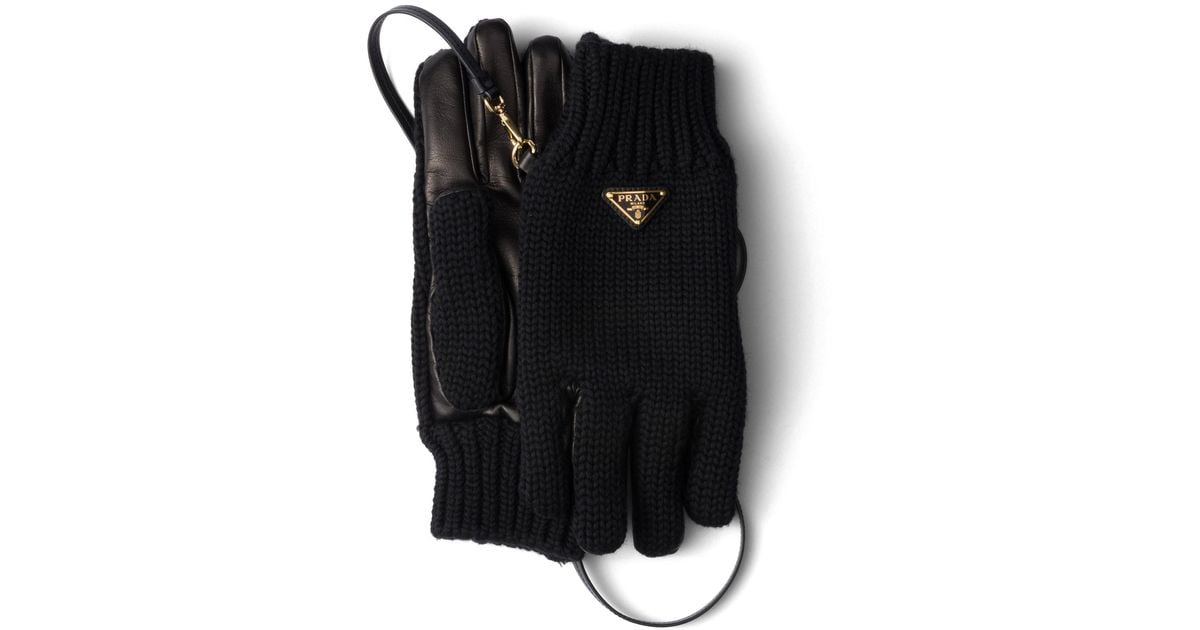 Prada Wool And Nappa Leather Gloves, Size 7 in Black | Lyst