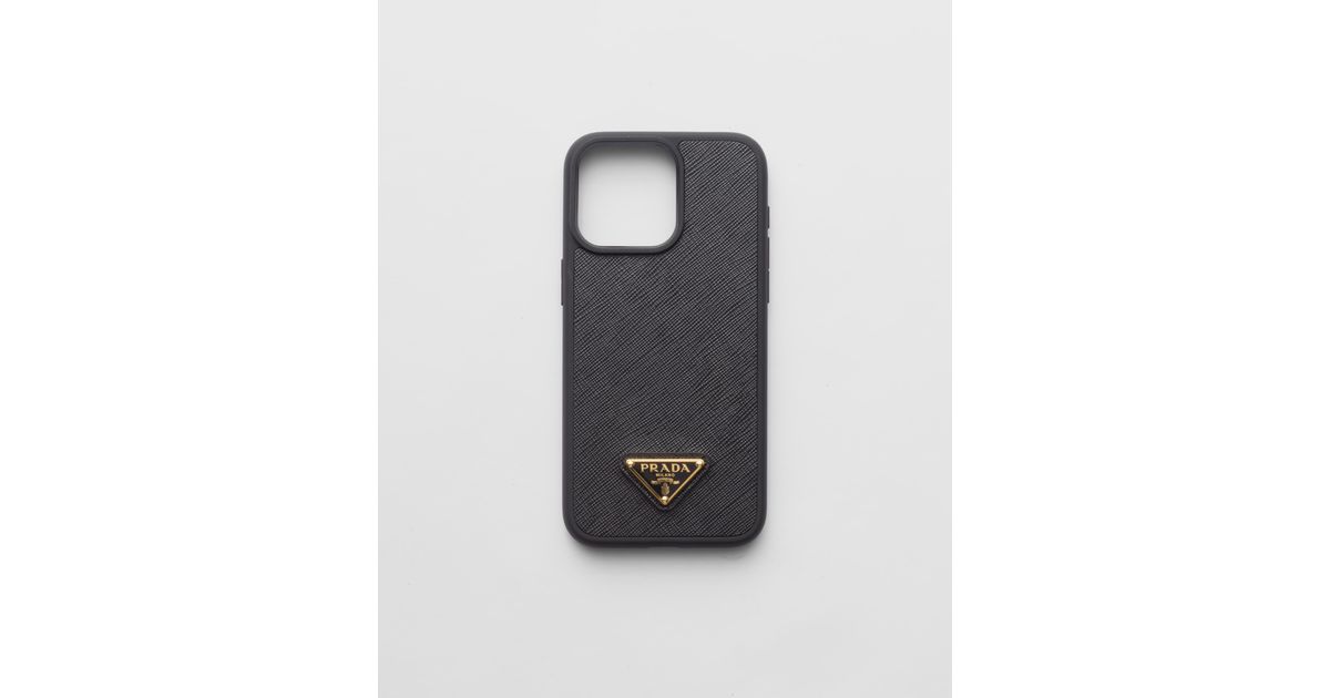 Prada Saffiano Leather Cover For Iphone 15 Pro Max in Black | Lyst