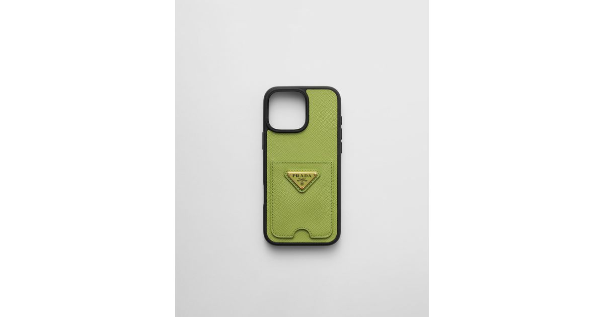 Prada Saffiano Leather Case For Iphone 16 Pro Max in Green | Lyst