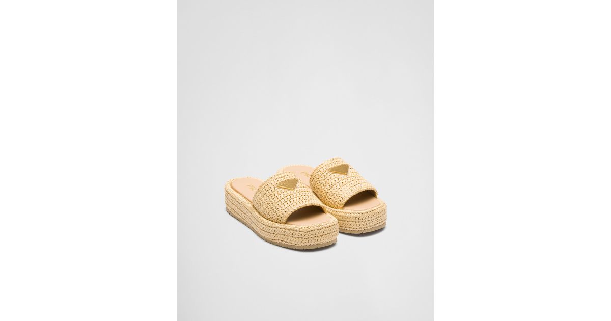 Prada Crochet Flatform Slides in White | Lyst