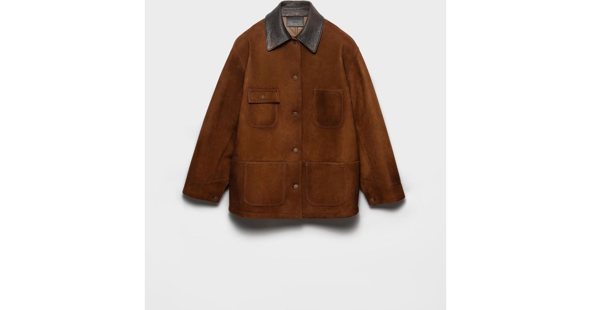 Prada Suede Caban Jacket in Brown | Lyst UK