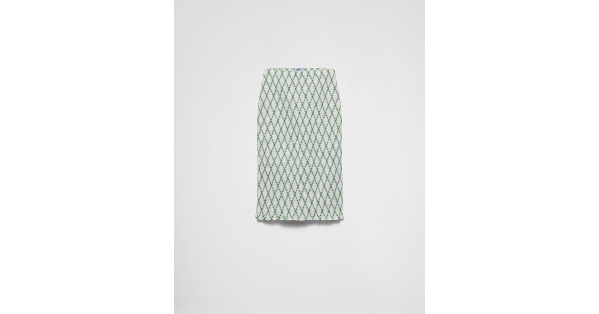 Prada Cotton Skirt With Geometric Pattern in Green | Lyst