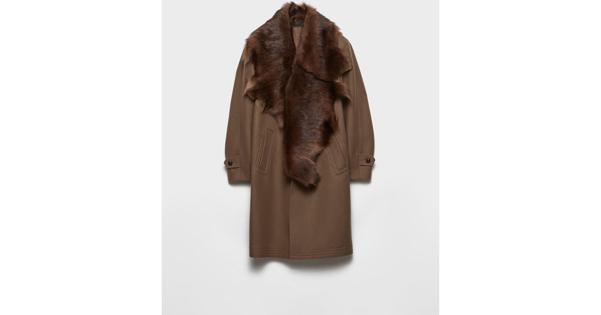 Prada Wool Coat With Shearling Collar in Brown for Men | Lyst UK