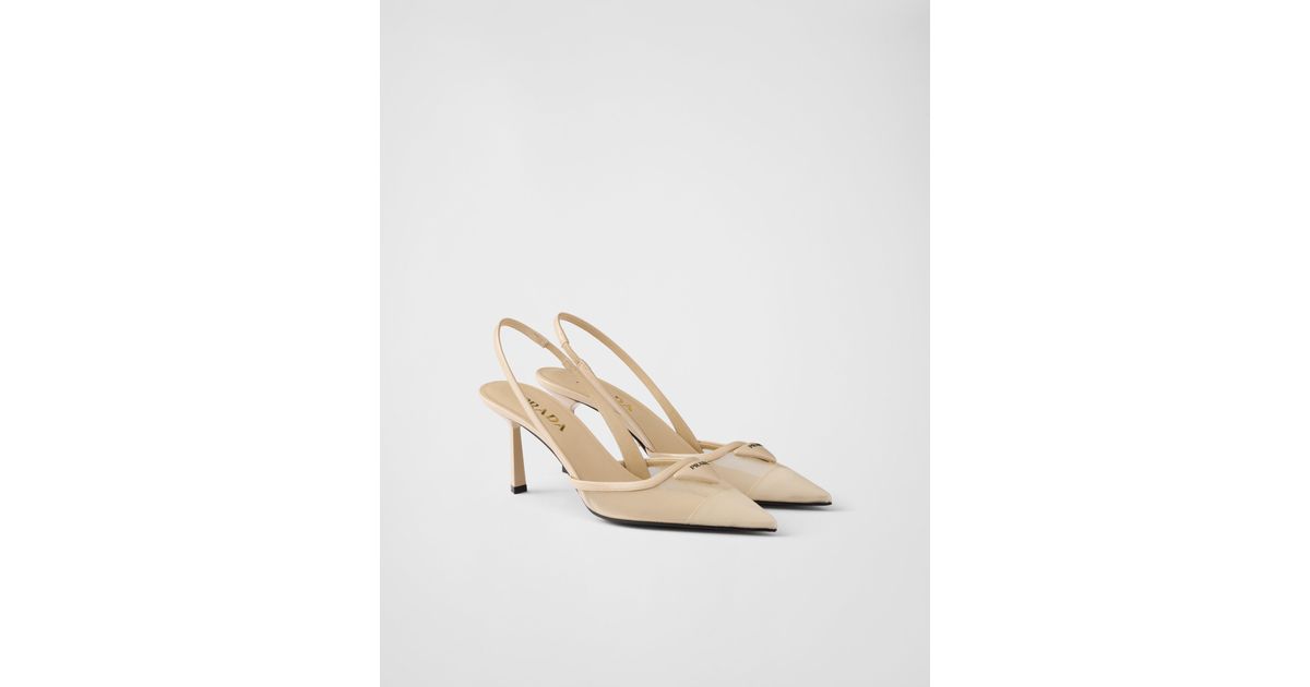 Prada Mesh Fabric Slingback Pumps in Natural | Lyst