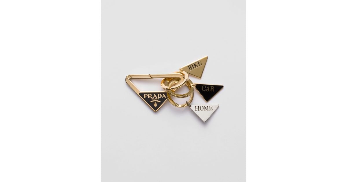 Prada Metal Triangle Key Ring in White | Lyst