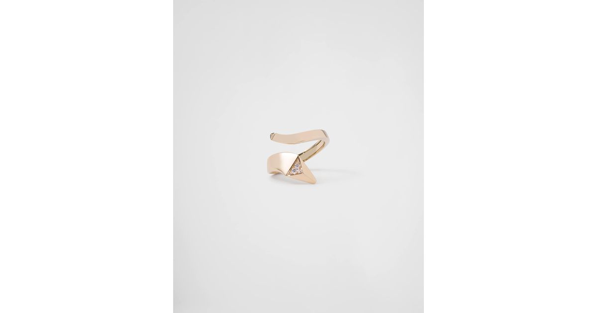 Prada Eternal Gold Snake Mini Ring In Yellow Gold And Diamonds in White ...