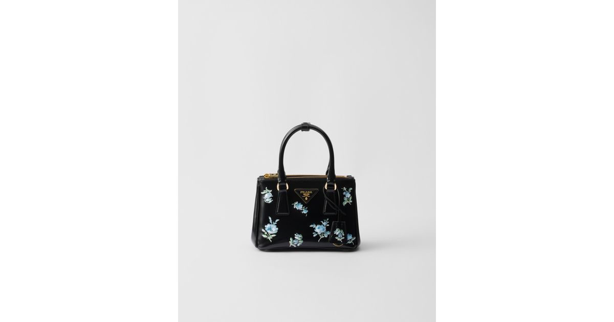 Prada Galleria Mini Printed Brushed Leather Bag in Black | Lyst