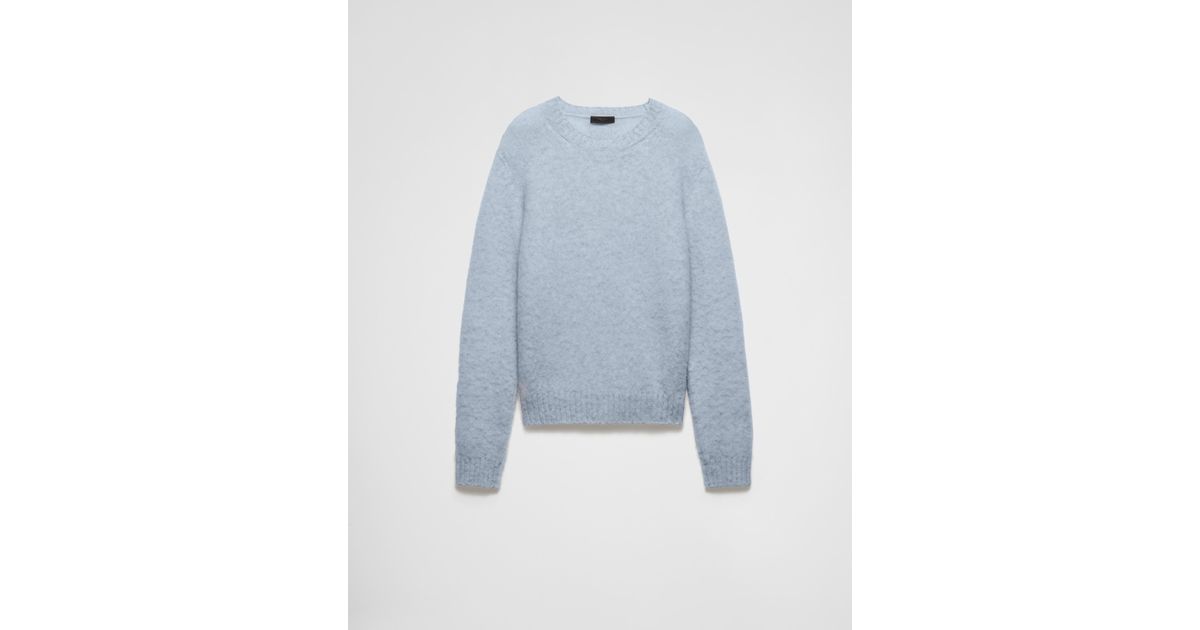 Prada Shetland Wool Crew-Neck Sweater in Blue for Men | Lyst