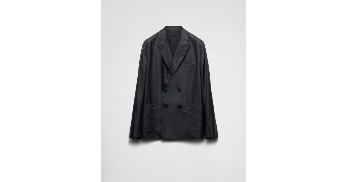 Prada Double-Breasted Silk Jacket in Black for Men | Lyst