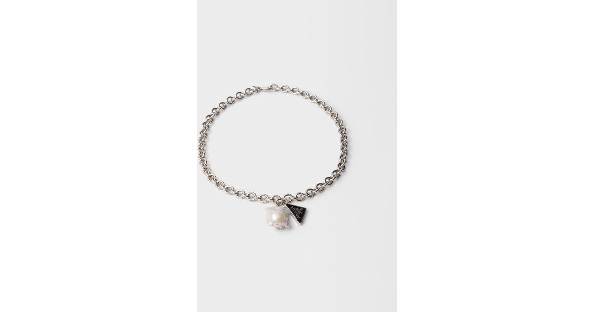 Prada Metal Necklace With Pearl | Lyst UK