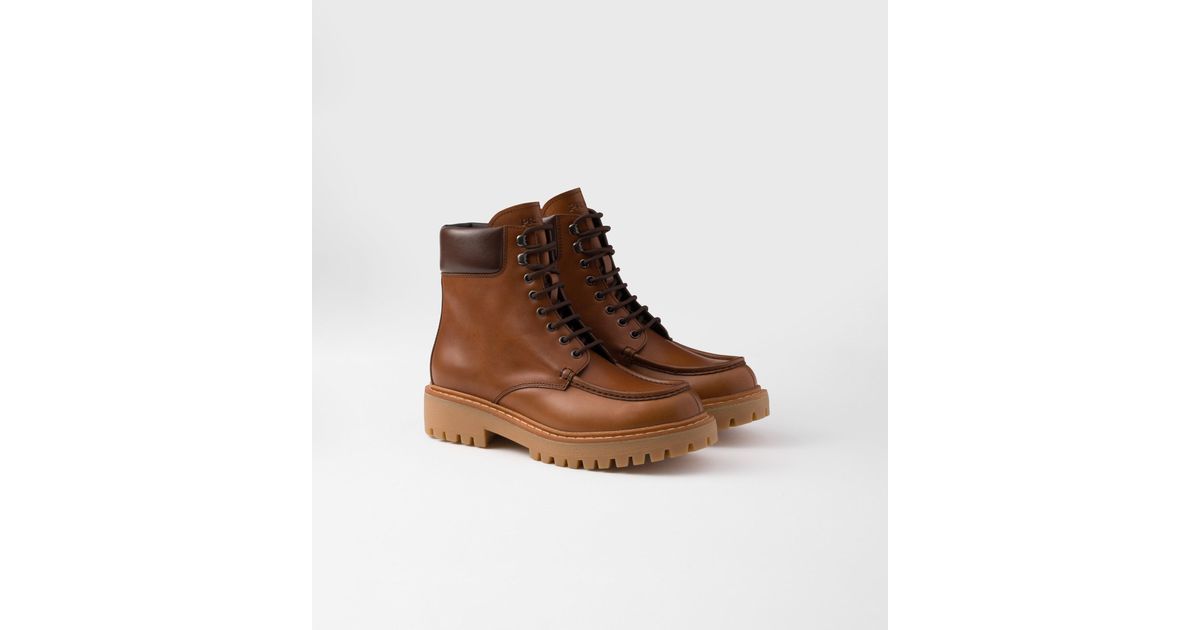 Prada Leather Lace-Up Work Boots in Brown for Men | Lyst