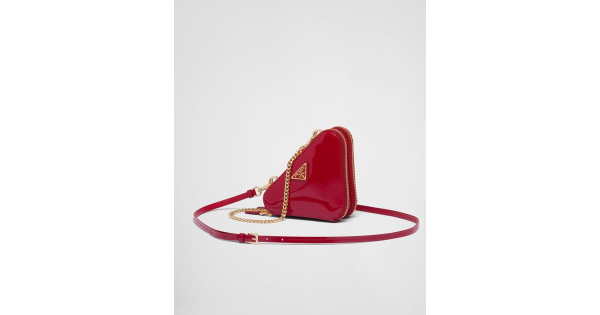 Prada Triangular Patent Leather Mini Pouch in Red | Lyst