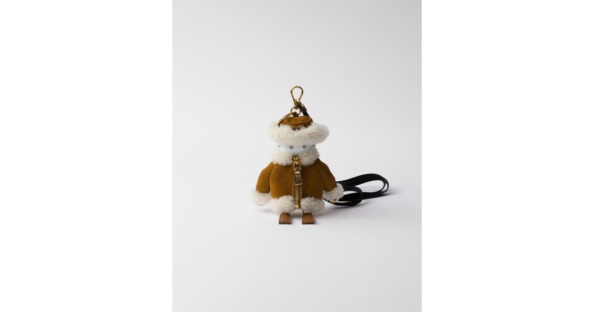 Prada Soft Robot Shearling Bag Charm in White | Lyst