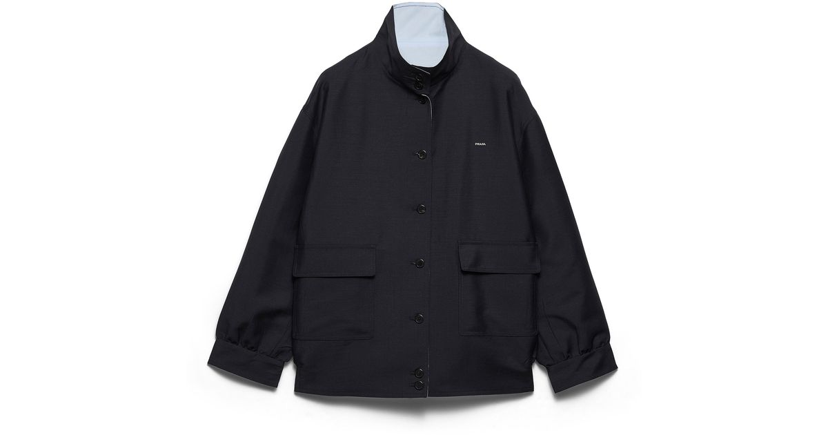 Prada Kid Mohair And Poplin Jacket in Blue | Lyst