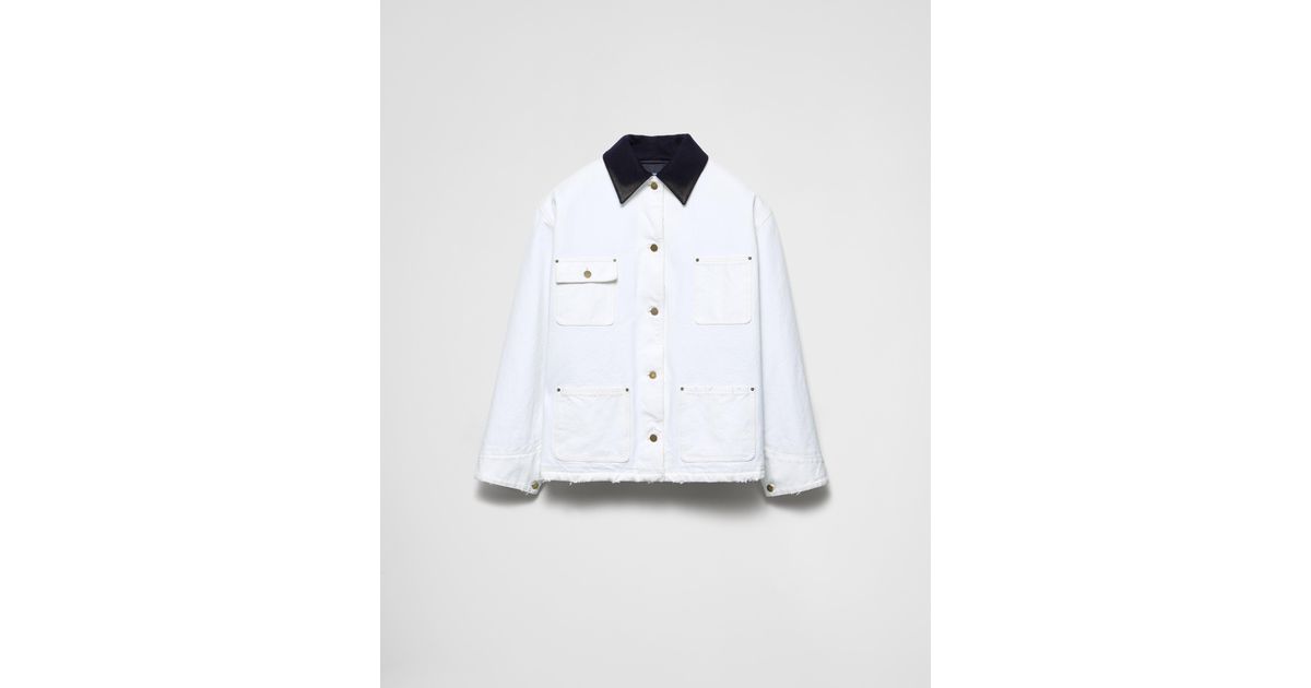 Prada Canvas Blouson Jacket in White | Lyst