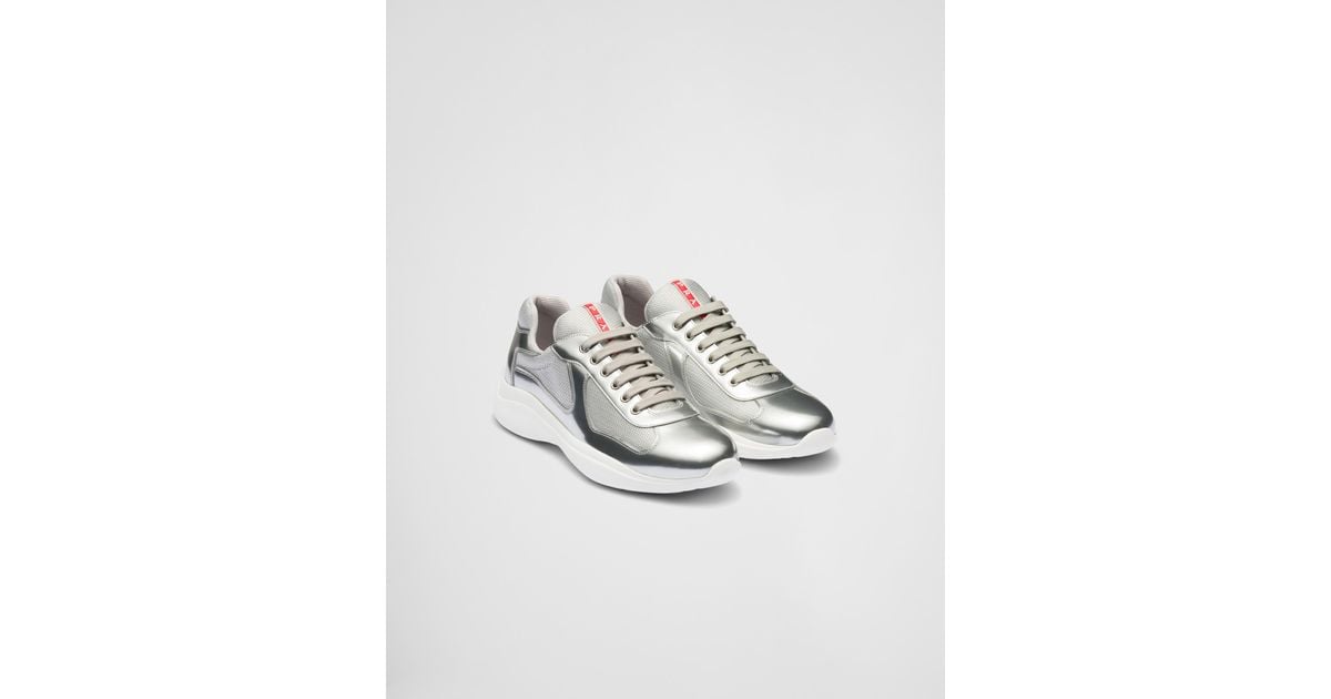 Prada America's Cup Metallic Leather And Bike Fabric Sneakers in White for Men | Lyst