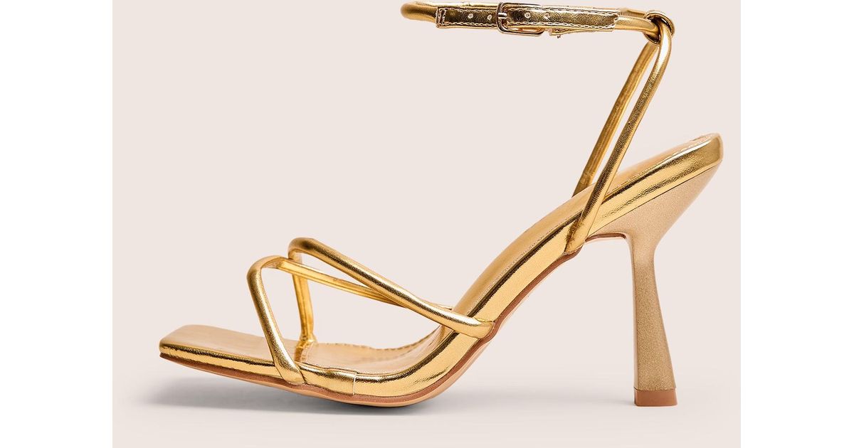 Public Desire Bree Gold Pu Wide Fit Barely There Square Toe Mid ...