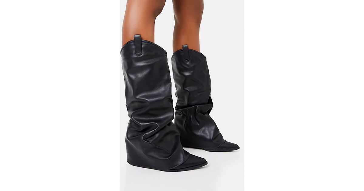 Public Desire Sheriff Black Pu Western Inspired Fold Over Pointed Toe ...