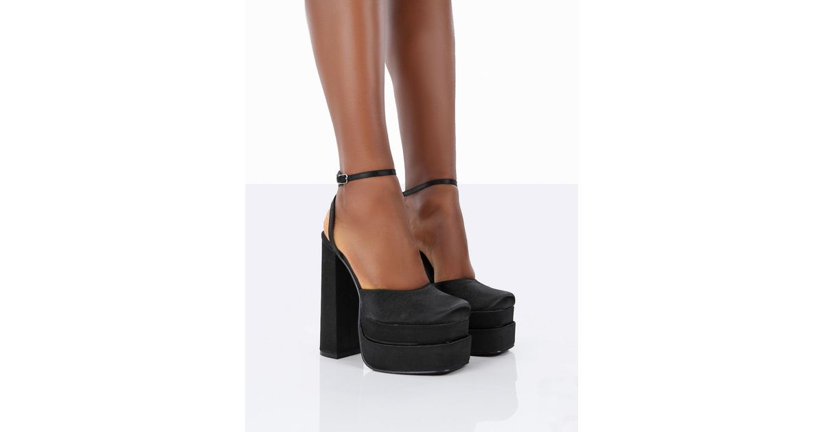 Public Desire Moonchild Black Satin Closed Toe Statement Platform Block ...