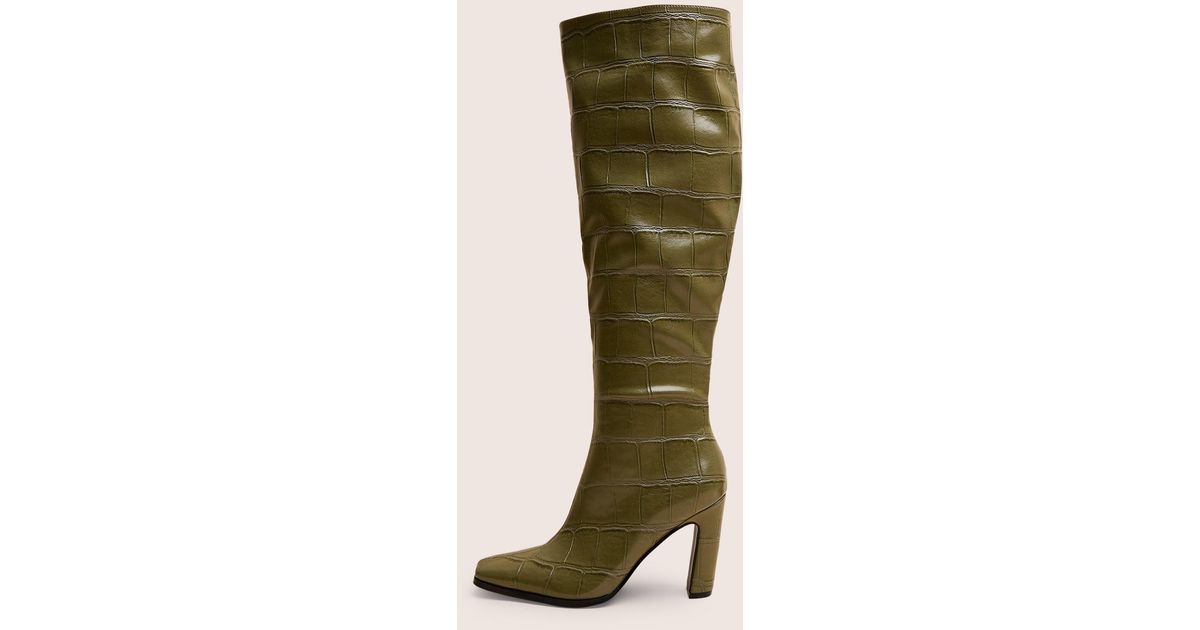 Public Desire Libre Green Wide Croc Knee High Boots | Lyst UK
