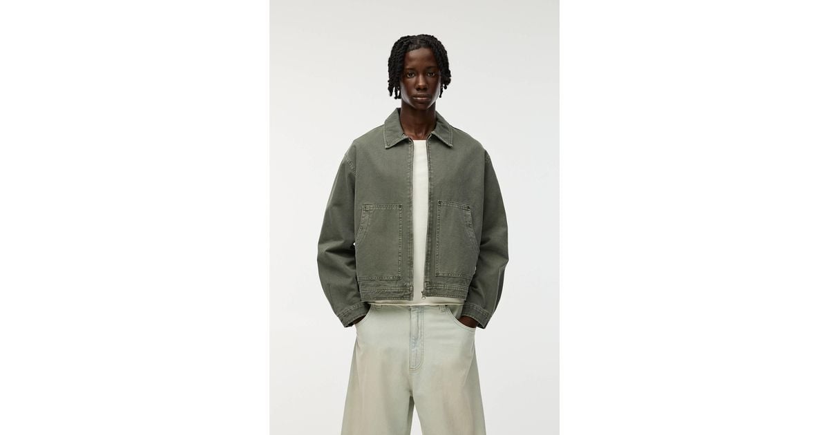 Pull&Bear Cropped Washed Stwd Jacket in Green for Men | Lyst UK