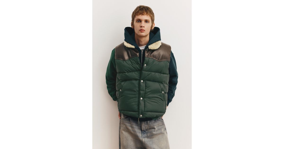 Pull&Bear Combined Puffer Waistcoat in Green for Men | Lyst UK