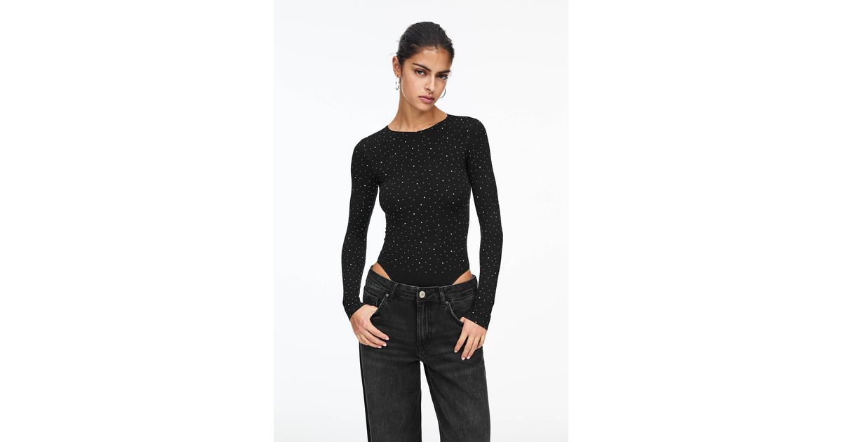 Pull&Bear Open Back Rhinestone Bodysuit in Black | Lyst UK