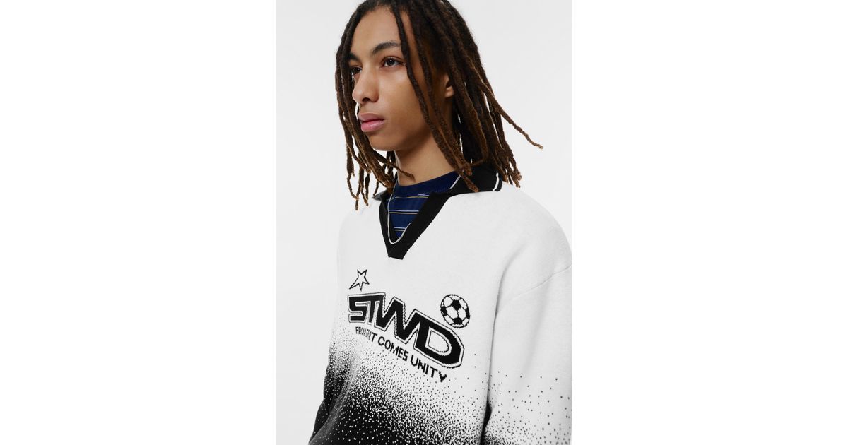 Pull&Bear Stwd Knit Football Polo Shirt in White for Men | Lyst UK