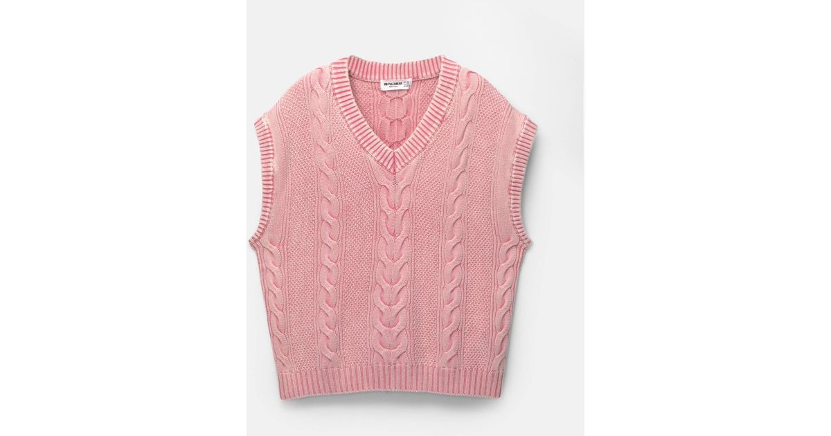 Pull&Bear Cable-Knit Vest in Pink for Men | Lyst UK