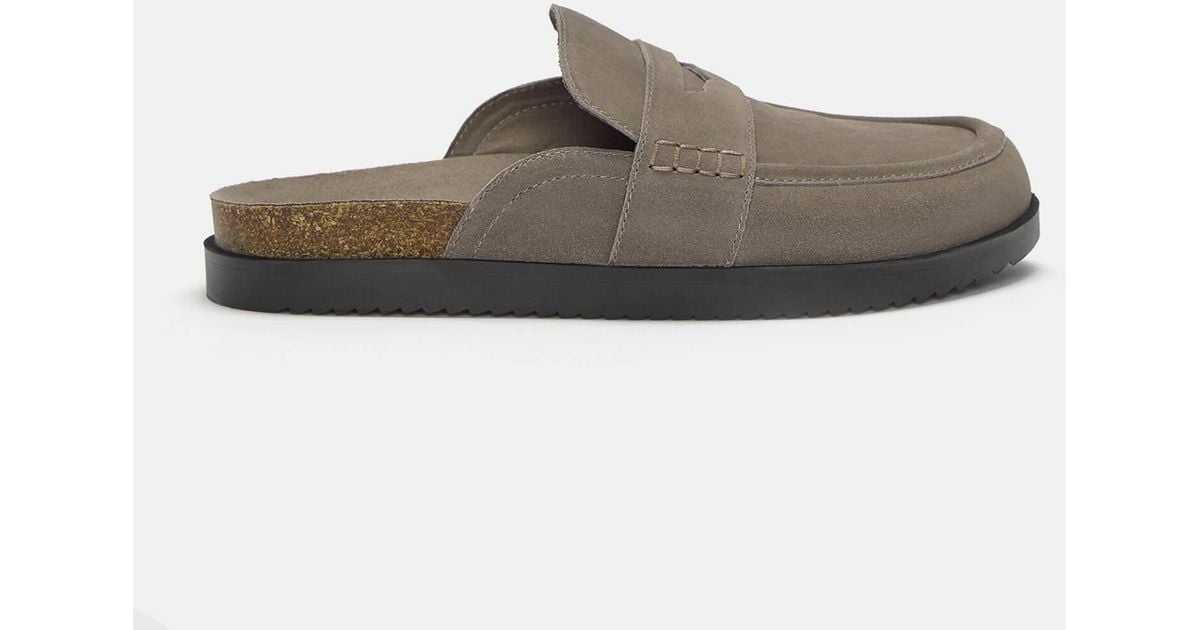 Pull&Bear Leather Clogs With Penny Strap in Grey for Men | Lyst UK