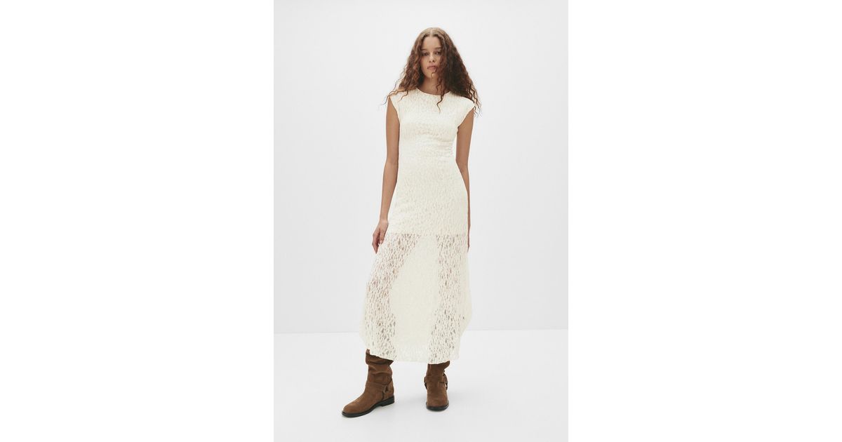 Pull&Bear Lace Midi Dress in Natural | Lyst UK