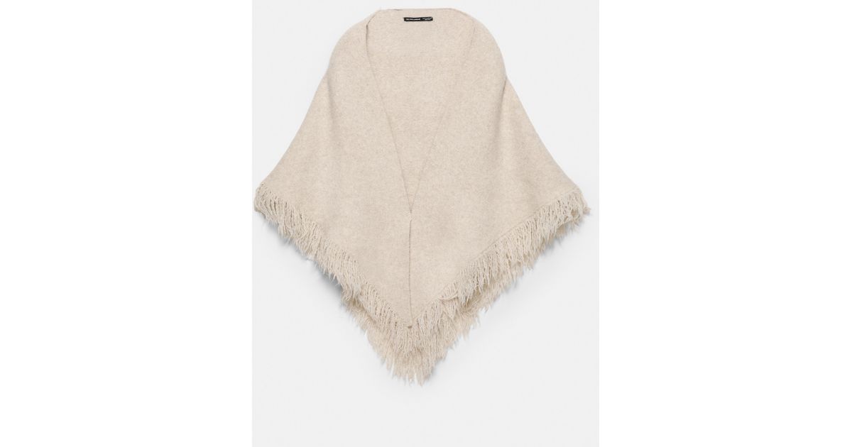Pull&Bear Fringed Cape in White | Lyst UK