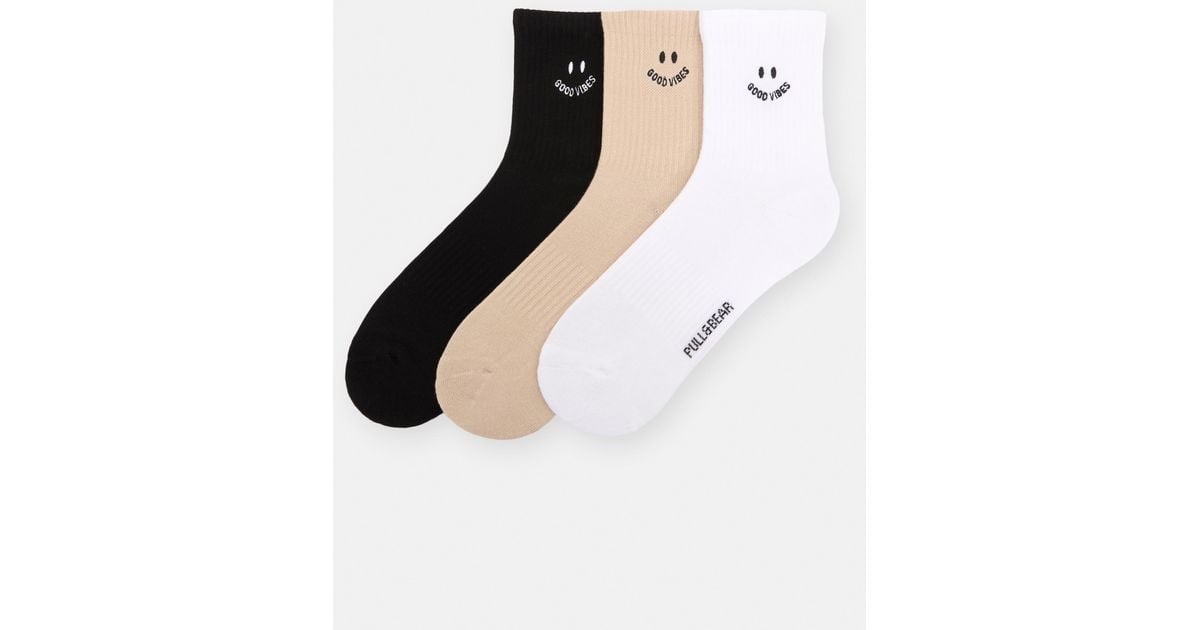 Pull&Bear Pack Of 3 Pairs Of Smiley Face Socks in White for Men | Lyst UK