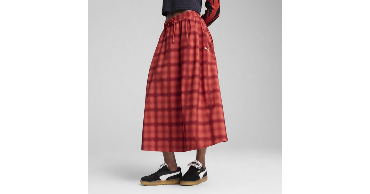 PUMA Road To Unity Woven Midi Pleated Skirt in Red | Lyst