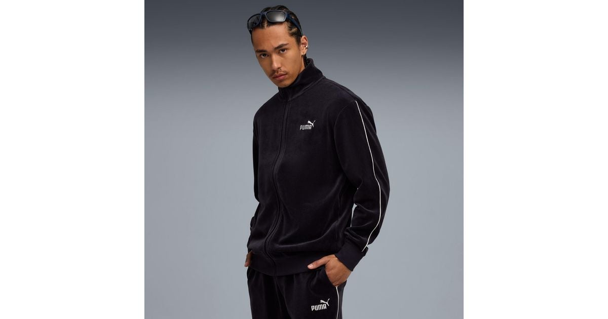 PUMA Essentials Elevated Velour Track Jacket Dark in Black for Men ...